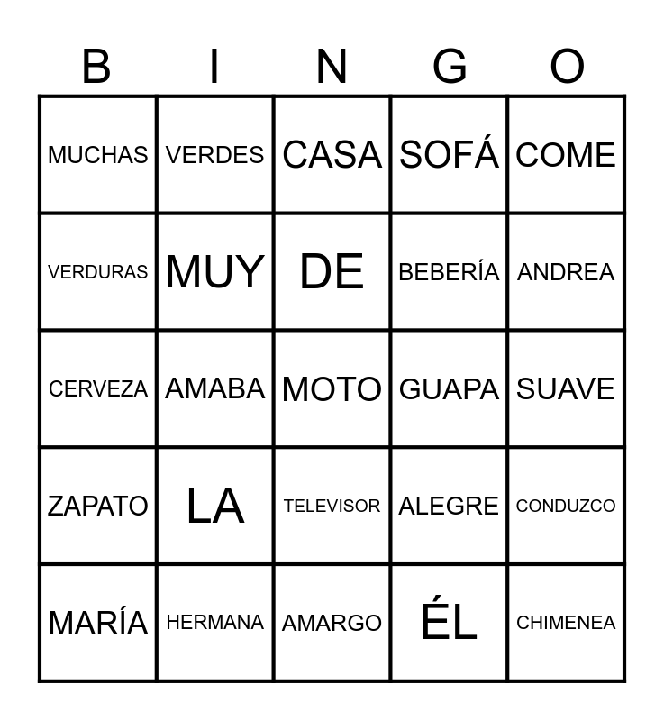 CLASES DE PALABRAS Bingo Card