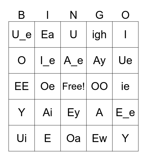 Long vowel sounds Bingo Card