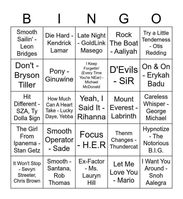 Smooth Jams Part 1 Bingo Card