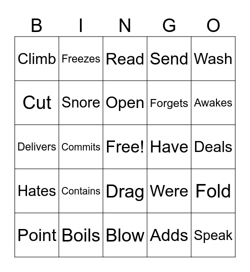 Subject-Verb Agreement Bingo Card