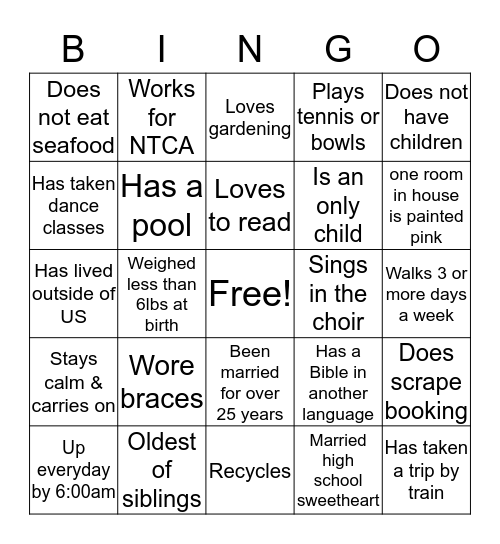 Sister to Sister Bingo Card