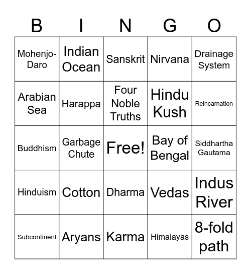 Ancient India Bingo Card