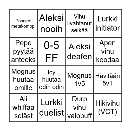 Vintti bingo Card