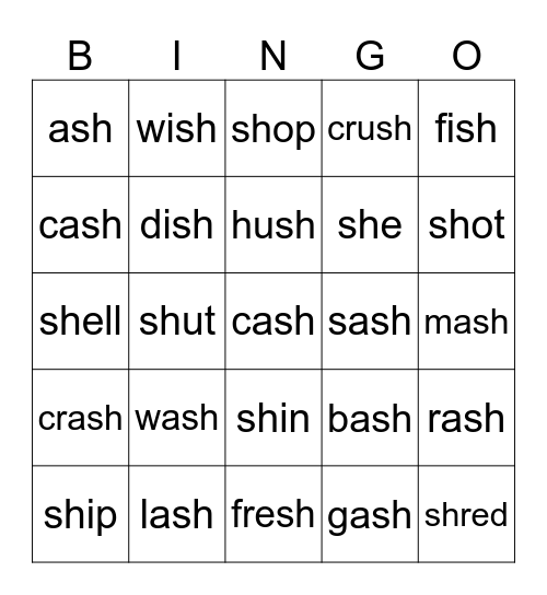 sh digraph Bingo Card