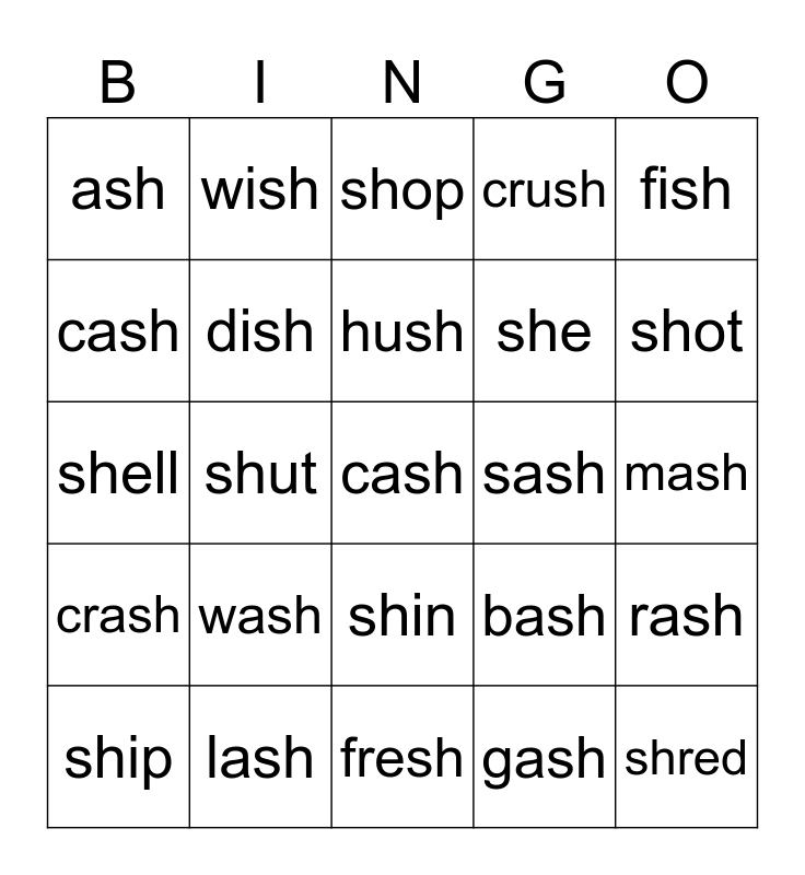 sh digraph Bingo Card