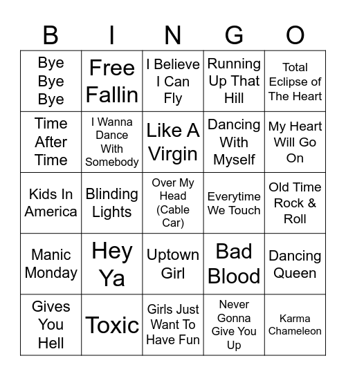 Pop Punk Covers Bingo Card