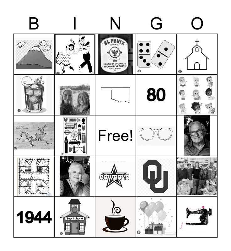 Martha’s 80th Birthday Bingo Card