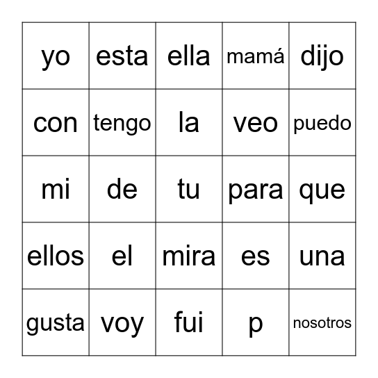 Palabras de alta frecuencia Bingo Card