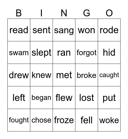 Irregular verbs Bingo Card