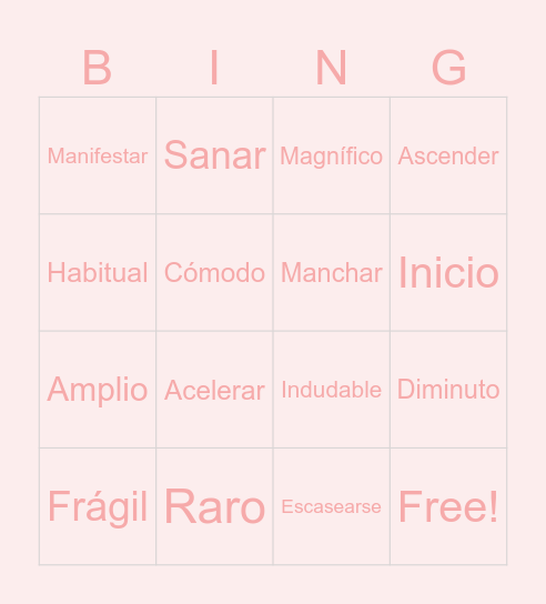 Sinónimos y Antónimos Bingo Card