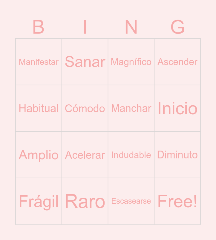 Sinónimos y Antónimos Bingo Card