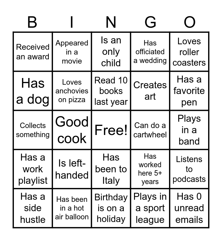 Winter Bingo- Team Building Bingo Card