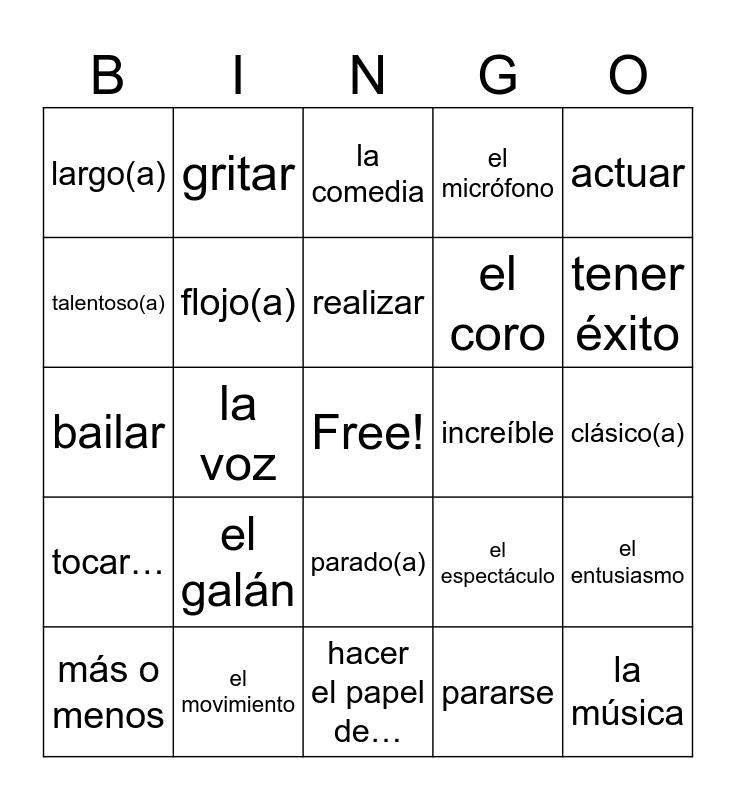 3A U3 musica (libro) Bingo Card