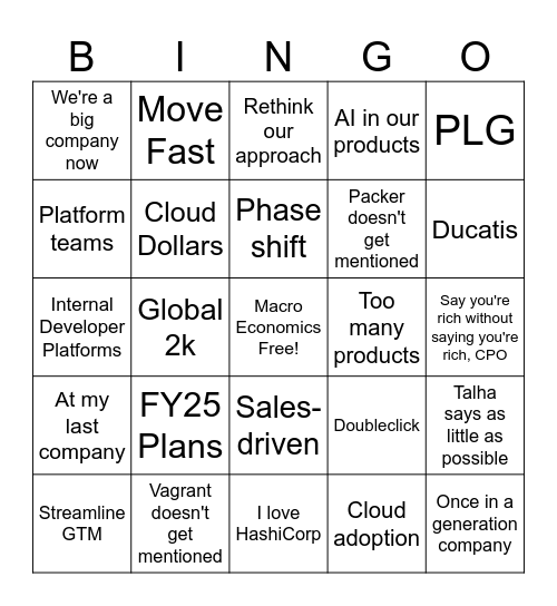 All Hands Bingo Card