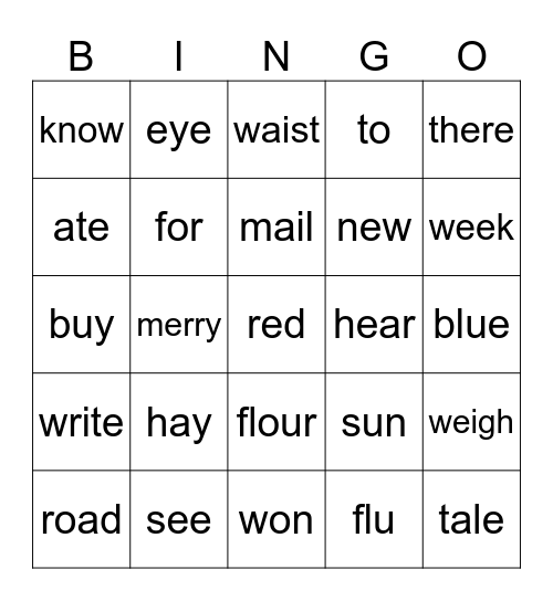 HOMOPHONES Bingo Card