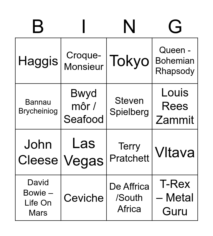Ionawr 19 Bingo Card