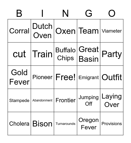 Oregon Trail Bingo Card