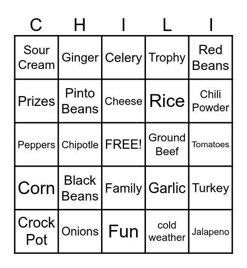 Chili Cook-Off Bingo Card