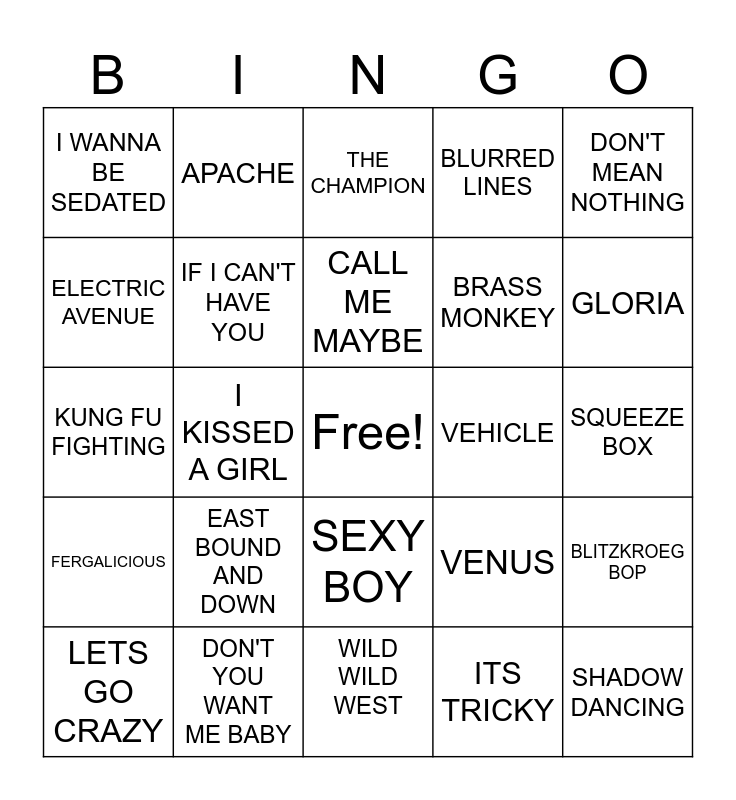 FRONT ROW BINGO Card