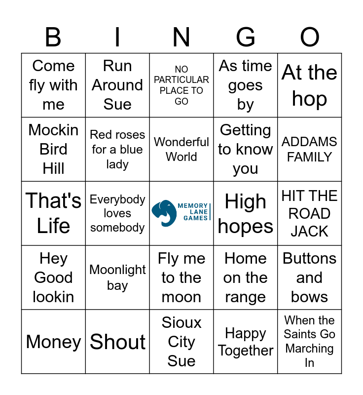 D3G1 Memory Lane Games Bingo Card