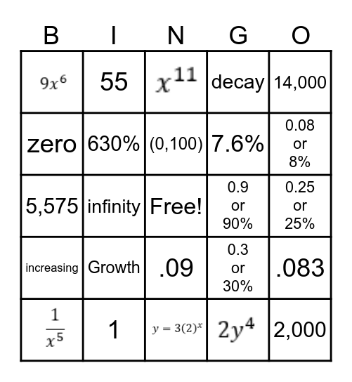 Exponential Bingo Card