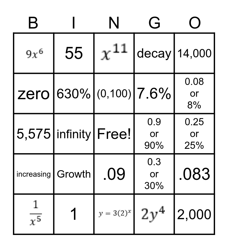 Exponential Bingo Card