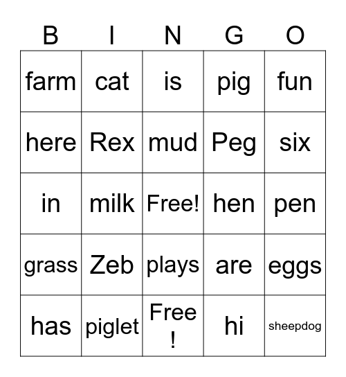 On the Farm Bingo Card
