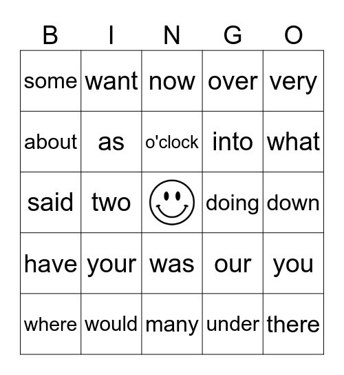 Tricky Word Review Bingo Card