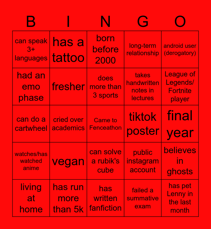 KCLFC AMAZING RACE BINGO !!!! Bingo Card