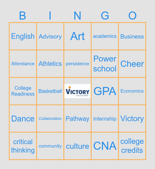 Victory College Prep Bingo Card