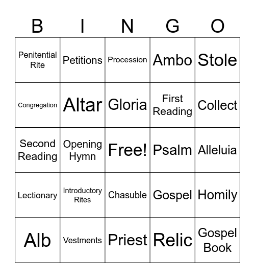 Liturgy of the Word Bingo Card