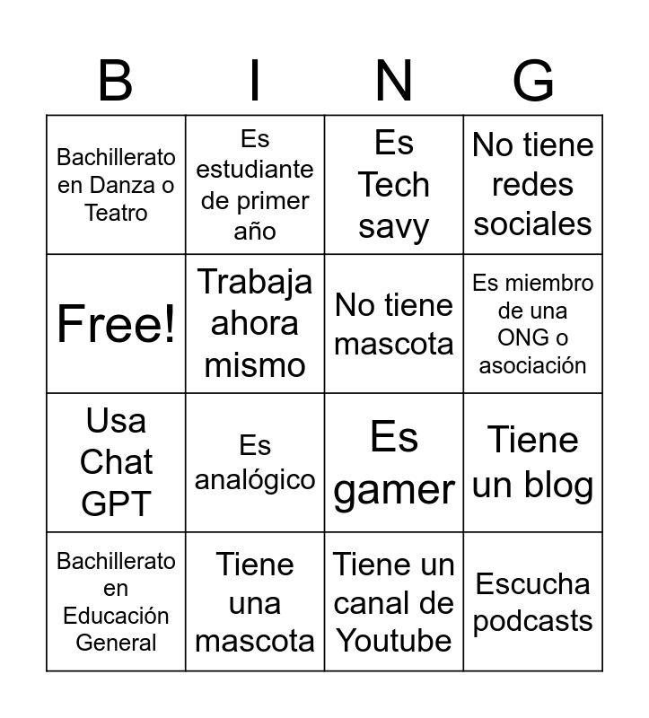 Conocernos- INF 104 Bingo Card
