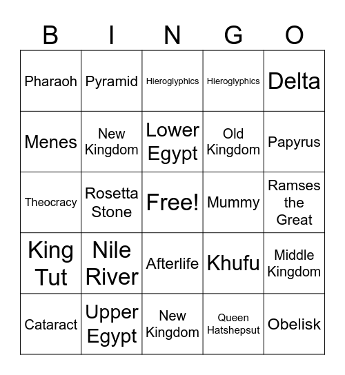 Ancient Egypt Vocabulary Bingo Card