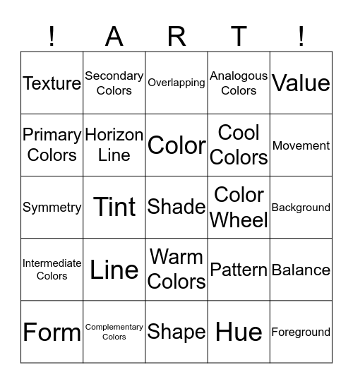 Amazing Art Bingo Card