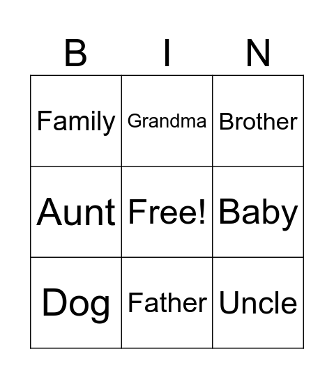 Family Members Bingo Card