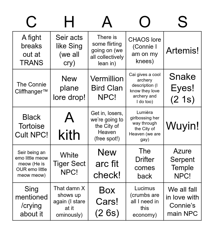 CHAOS A2 E5-6!! Bingo Card