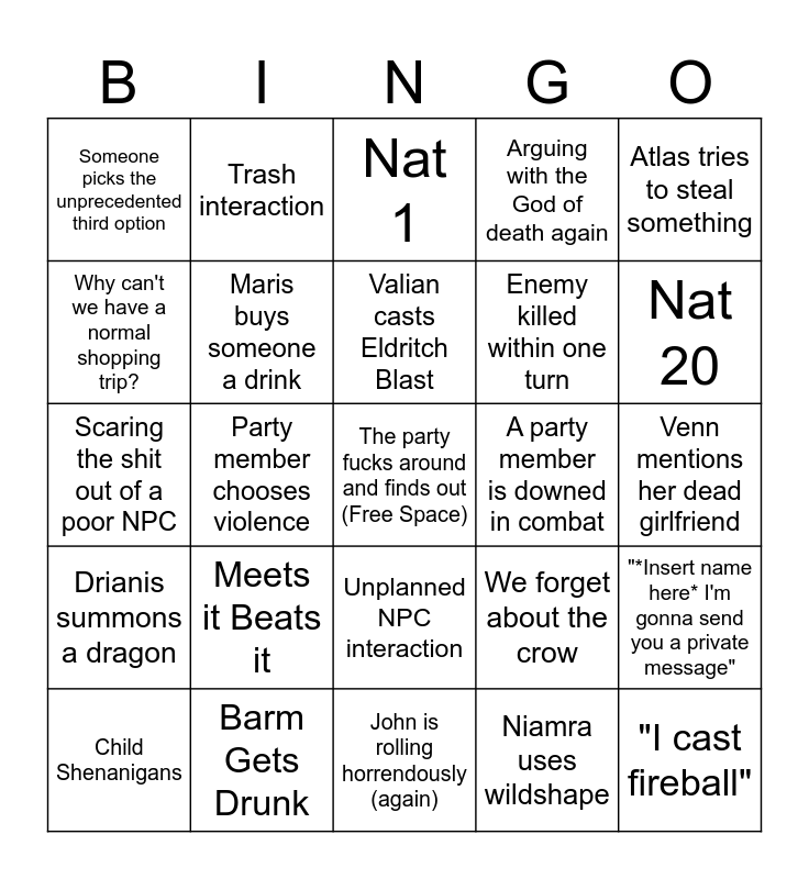 Killing demons bc They Gave us Trauma updated Bingo Card