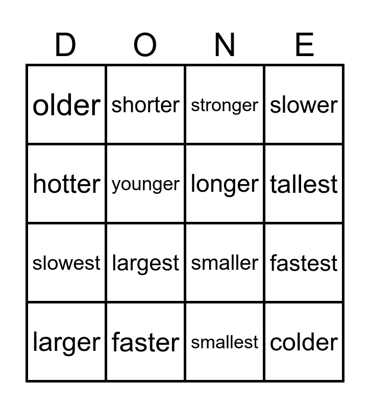 Done Bingo Card
