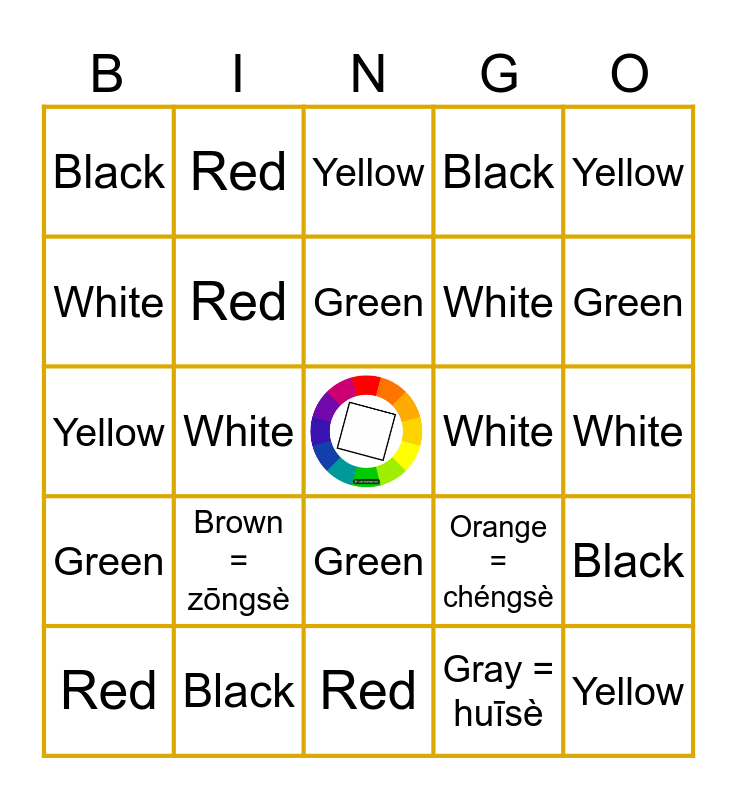 Colors Bingo Card