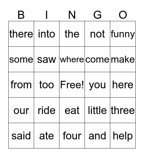 I know my Sight Words! Bingo Card