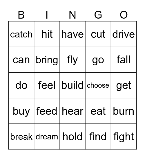 Irregular verbs 1 Bingo Card