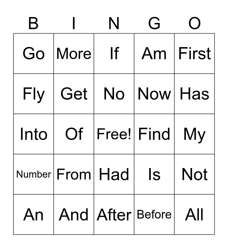 1st Grade Sight Words Bingo Card