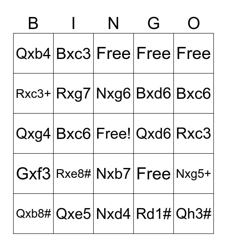 Chess Bingo Card