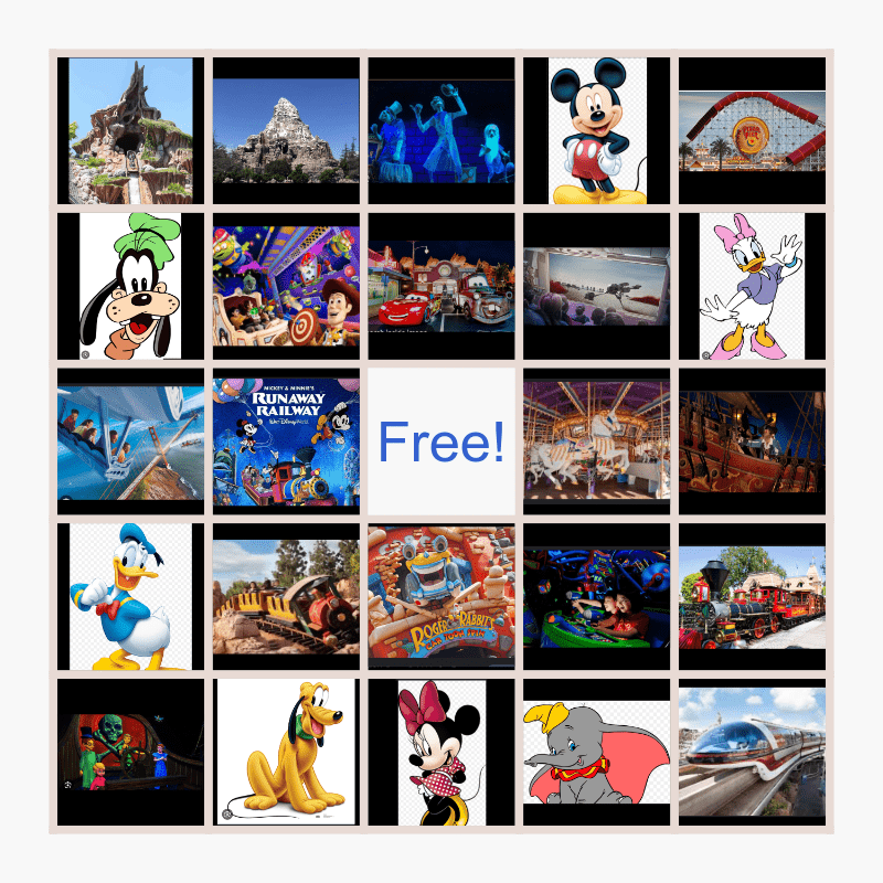 Disneyland Bingo Card