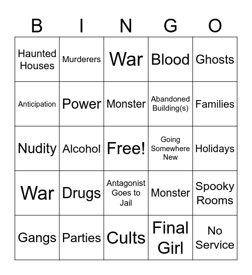 Horror Tropes Bingo Card