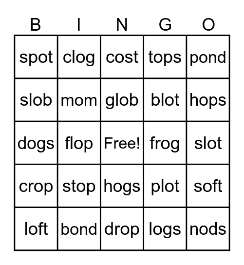 Short O Bingo Card