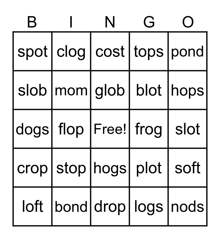Short O Bingo Card