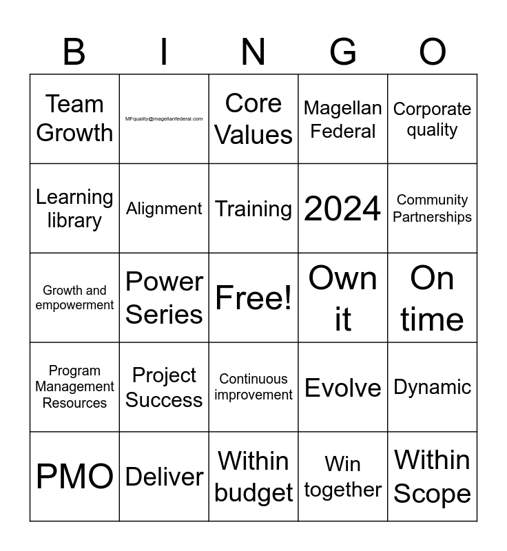 Intro to the PMO Bingo Card