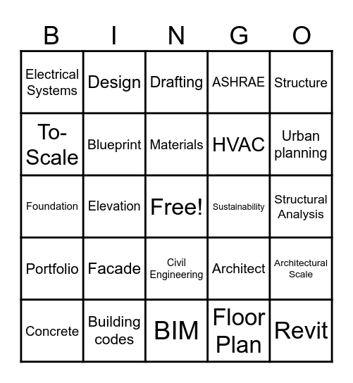 Architectural Engineering Bingo Card