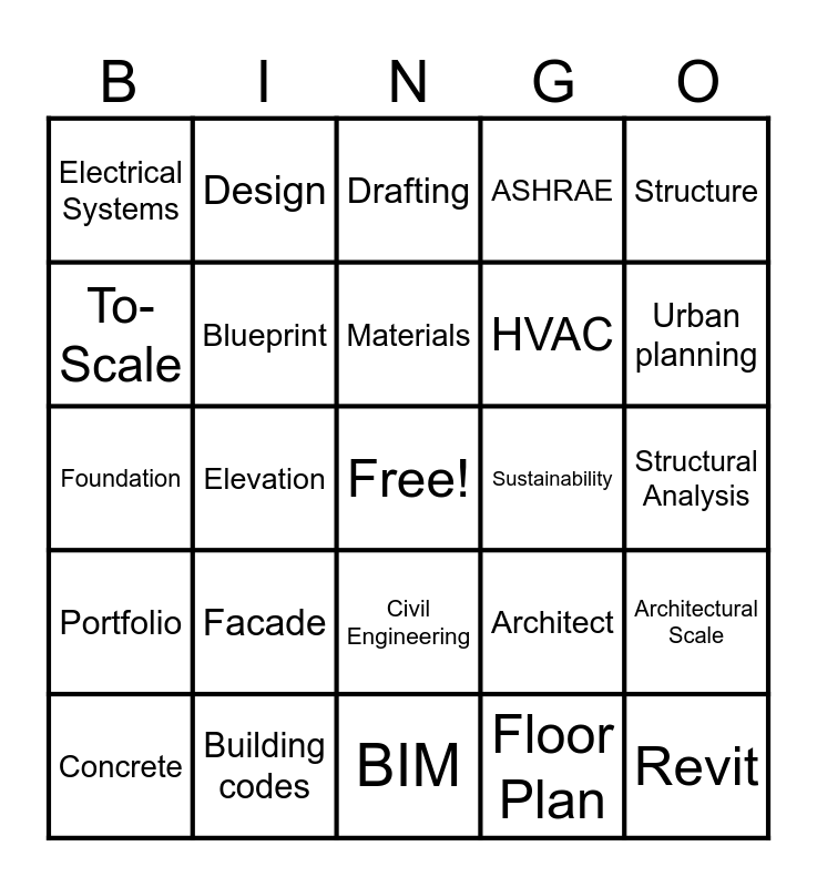Architectural Engineering Bingo Card